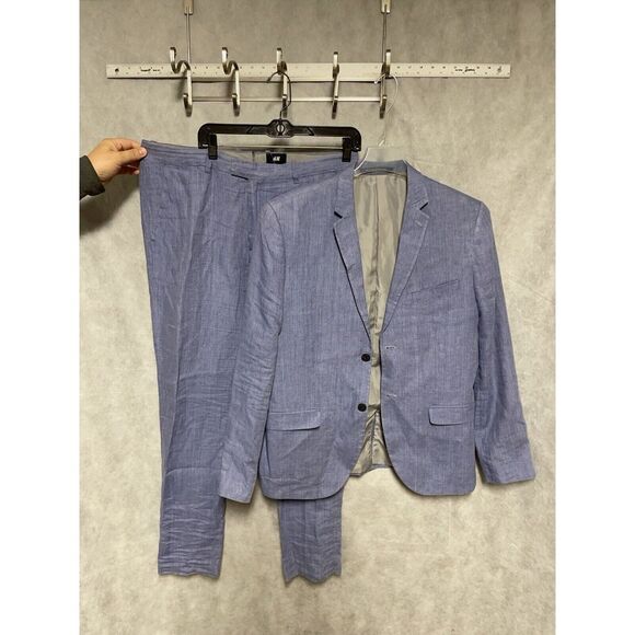 H&M | Suits & Blazers | Hm Suit Mens 42r Blue Linen 2b Slim Surgeon ...